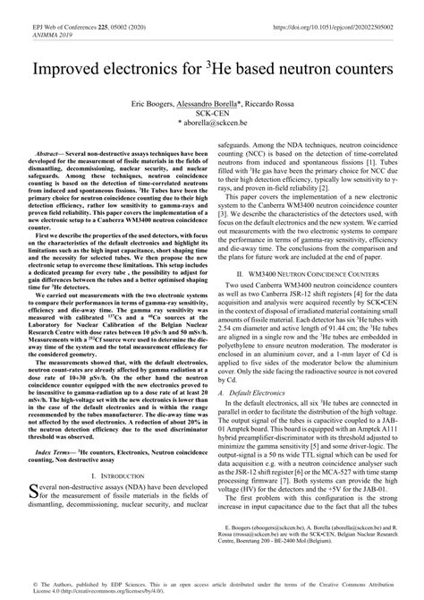 Pdf Improved Electronics For 3 He Based Neutron Counters