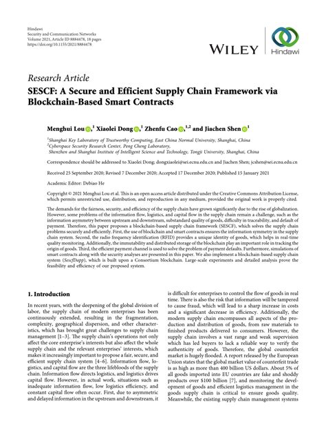 Pdf Sescf A Secure And Efficient Supply Chain Framework Via Blockchain Based Smart Contracts