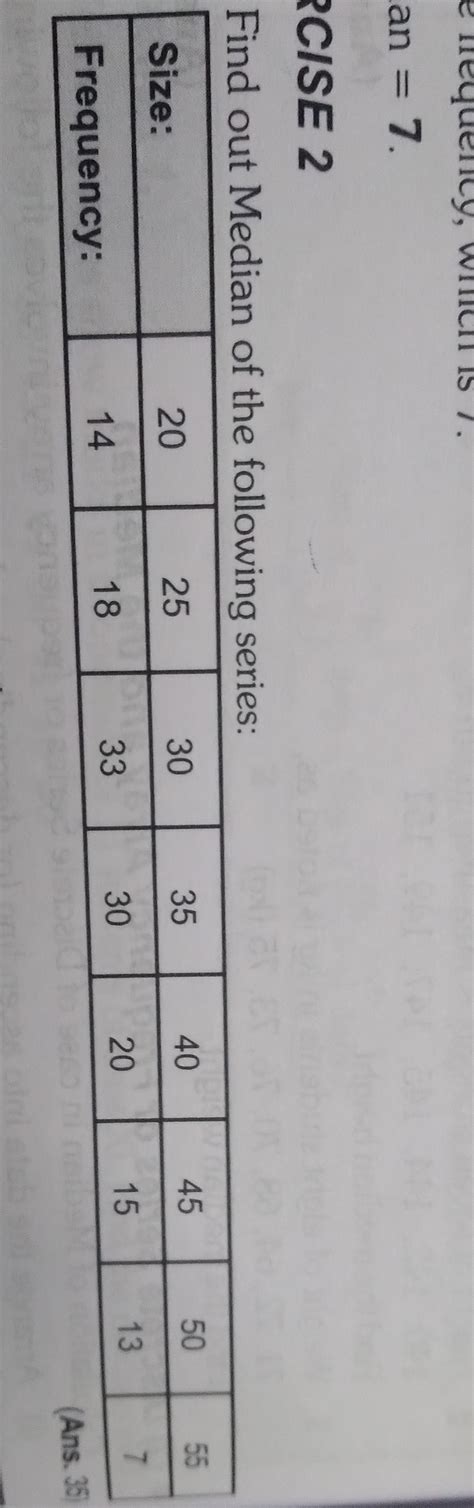 An 7cise 2find Out Median Of The Following Series Begin{tabular}