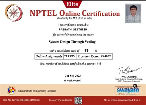 Completed Nptel Course On System Verilog Pabbathi Geethesh Posted On