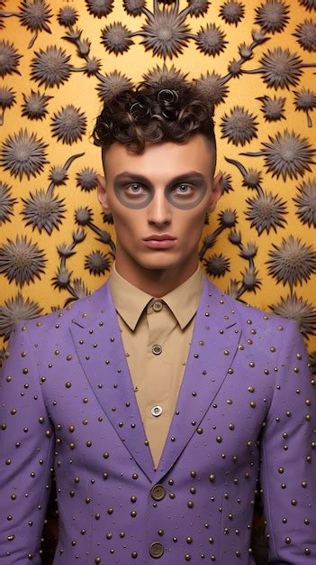 Premium Ai Image Weird Strange Symmetrical Male Model With Lavender And Golden Background