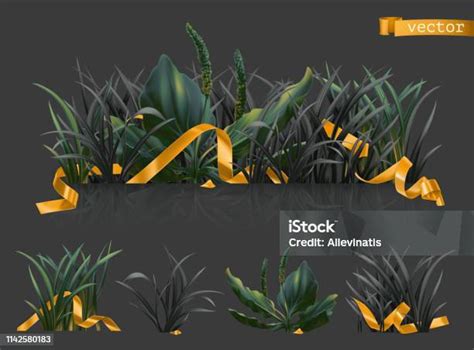 골드 리본 3d 현실적인 벡터 아이콘 세트와 어두운 잔디 0명에 대한 스톡 벡터 아트 및 기타 이미지 0명 3차원 형태