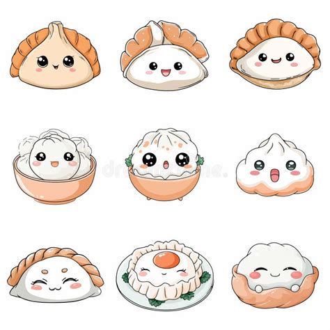 Conjunto De Icono De Dumplings Estilo Kawaii De Dibujos Animados