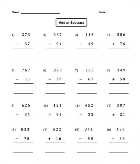 18 Sample Addition And Subtraction Worksheets In PDF Excel Worksheets Library