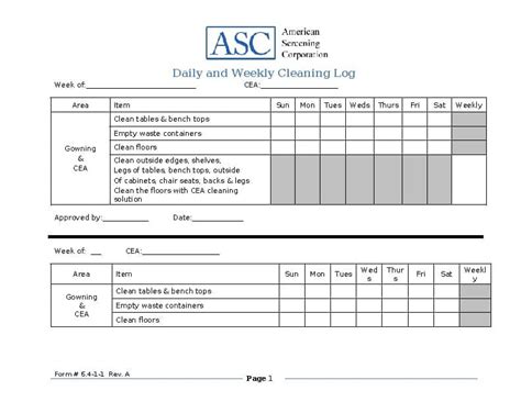Laboratory And Cleanroom Cleaning Log Daily And Weekly Template Iso 13485