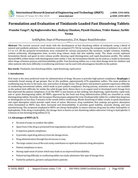 Formulation And Evaluation Of Fast Dissolving Tablets Pdf