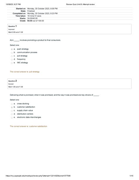 Review Quiz Unit 8 Attempt Review 2 Started On Monday 30 October 2023 806 Pm State Finished