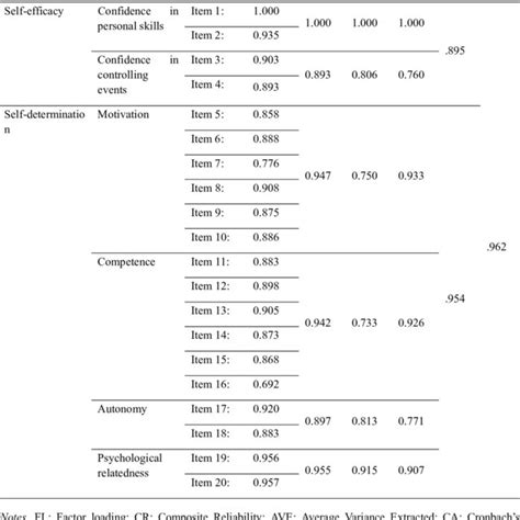 Internal Consistency And Convergence Validity Results Download