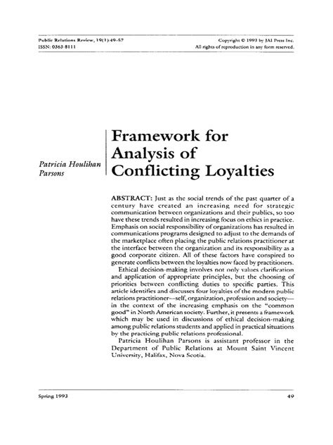 Framework For Analysis Conflicting Loyalties Parson 1993 Download Free Pdf Corporate