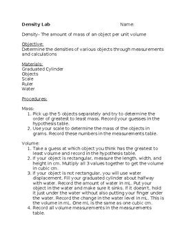 Density Lab By Christie Lowell TPT