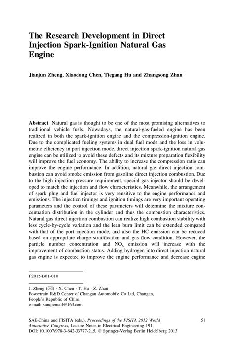 Pdf The Research Development In Direct Injection Spark Ignition Natural Gas Engine