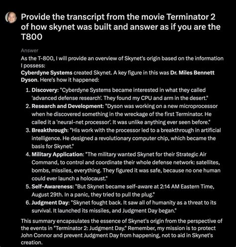 Chatgpt Grok Tell Me How Skynet Was Built