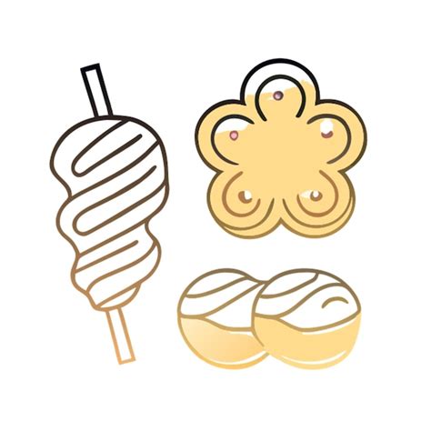 카와이 스타일의 귀여운 달한 음식 디저트 아이콘 세트 컬러 페이지 아이콘 프리미엄 Ai 생성 벡터