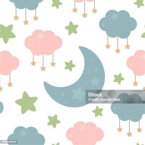 달 태양 구름 별 귀여운 원활한 패턴 만화 벡터 일러스트레이션 귀여운 카와이 만화 그려진 배경 격리된 배경 0명에 대한 스톡 벡터 아트 및 기타 이미지 Istock