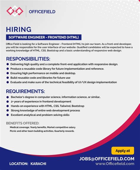 Office Field On Linkedin Frontend Engineers Html Css Karachijobs