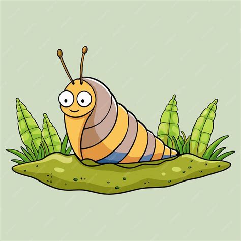 A Cartoon Of A Worm In The Grass With A Green Background Premium Ai
