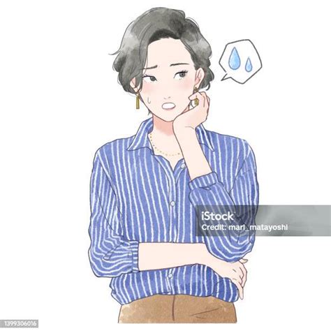 곤경에 처한 여성의 삽화 상체 걱정하는에 대한 스톡 벡터 아트 및 기타 이미지 걱정하는 긴 머리 문제 Istock