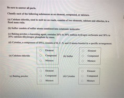 solved be sure to answer all parts classify each of the