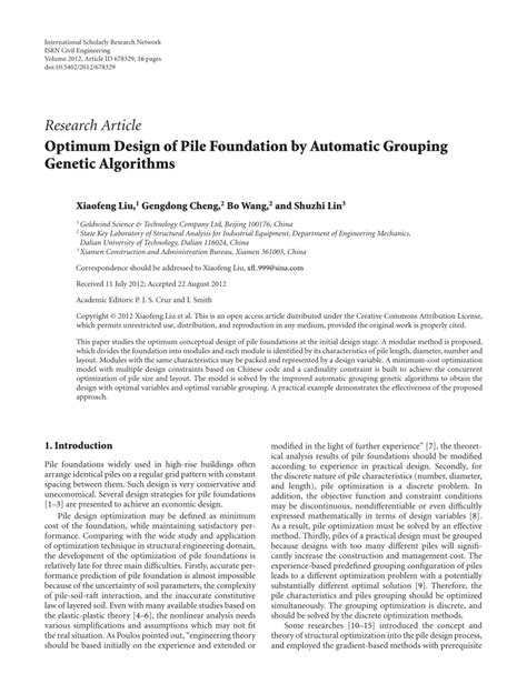 Pdf Optimum Design Of Pile Foundation By Automatic Grouping Genetic Algorithms