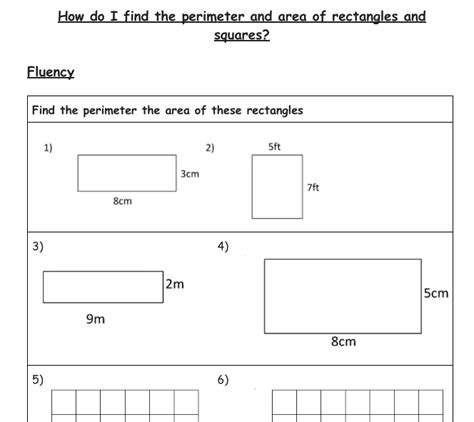 Perimeter Area Of Squares And Rectangles Teaching Resources