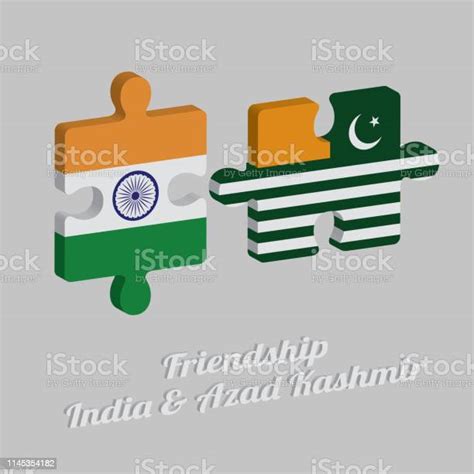 Azad 카슈미르 플래그와 텍스트와 인도 국기의 직소 퍼즐 3d 우정 Azad 카슈미르 인도 두 나라 사이의 친절 개념 3차원 형태에 대한 스톡 벡터 아트 및 기타 이미지