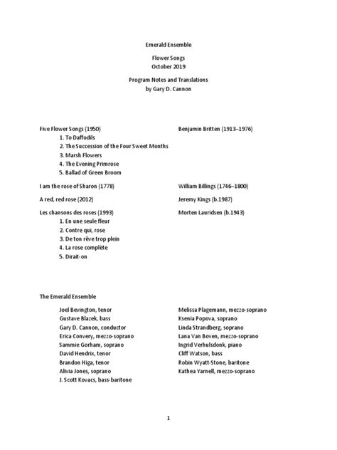 Flower Songs Program Notes Pdf Classical Music Musical Compositions