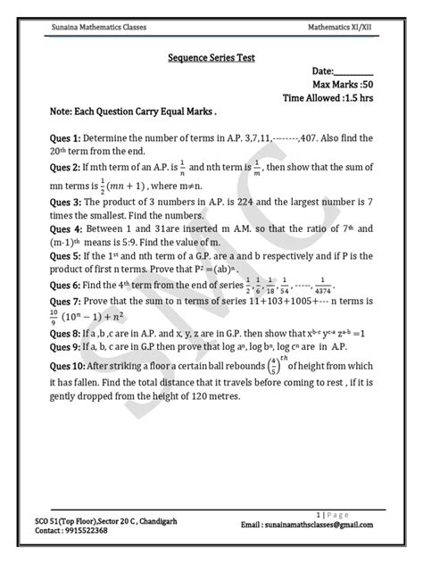sequence and series pdf mathematics mathematical concepts