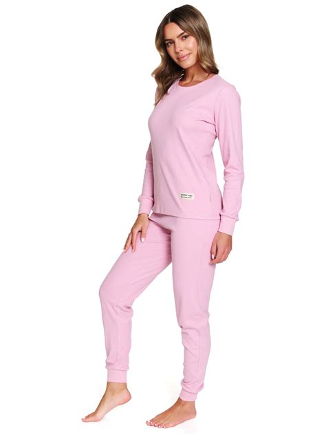Womens Long Ribbed Ultra Soft Cotton Pajamas With Cuffs On Sleeves And