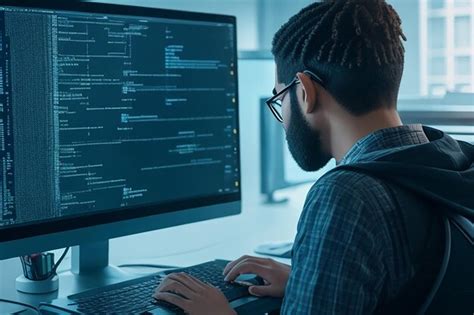 Premium AI Image Programming Background With Person Working With