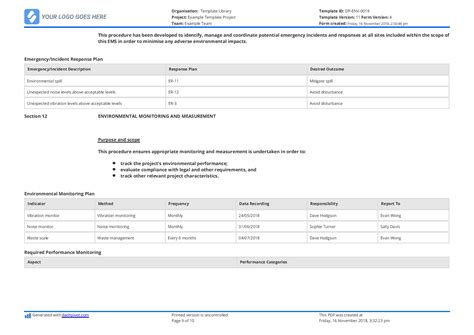 Environmental Monitoring Program Template