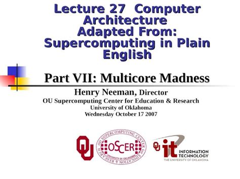 Ppt Lecture 27 Computer Architecture Adapted From Supercomputing In