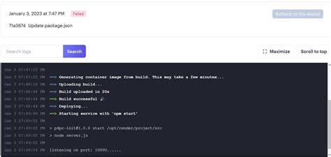 Node Js Deploy Failed After Listening On Port Indefinitely Render