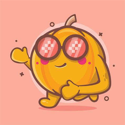 플랫 스타일 디자인에 고립 된 만화를 실행 하는 재미 있는 호박 과일 캐릭터 마스코트 프리미엄 벡터