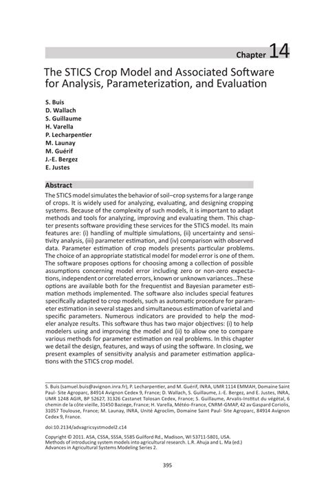 Pdf The Stics Crop Model And Associated Software For Analysis Parameterization And Evaluation