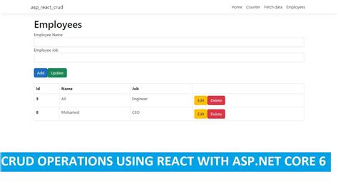 Crud Operations Using React With Aspnet Core 6 2 Youtube