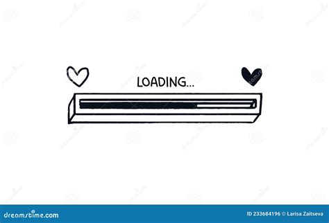 Rectangular 3d Loading Bar With A Heart Empty And Full Hand Drawn