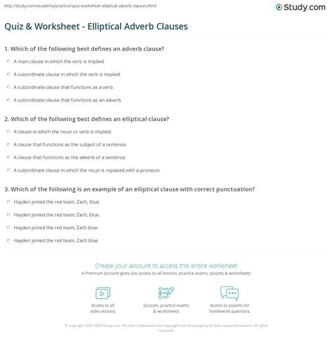 Quiz And Worksheet Elliptical Adverb Clauses