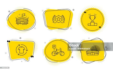 자전거 주차 아레나 및 옷 바꾸기 아이콘 세트 수상자 우승자 연단 및 아레나 경기장 표지판 벡터 Championship에 대한 스톡 벡터 아트 및 기타 이미지 Istock