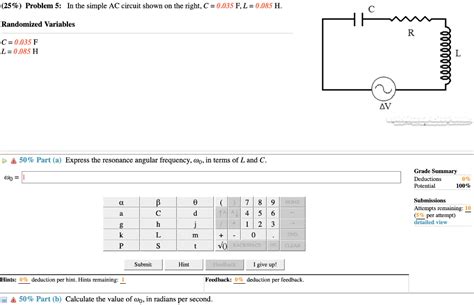 solved 25 problem 5 in the simple ac circuit shown on