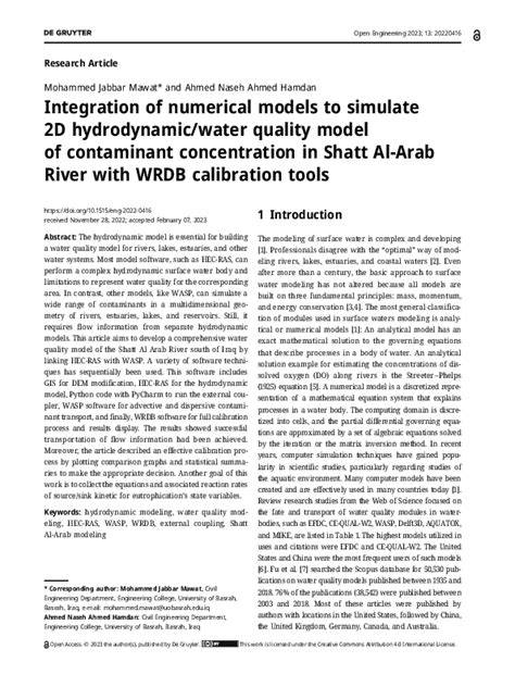 Pdf Integration Of Numerical Models To Simulate 2d Hydrodynamicwater Quality Model Of