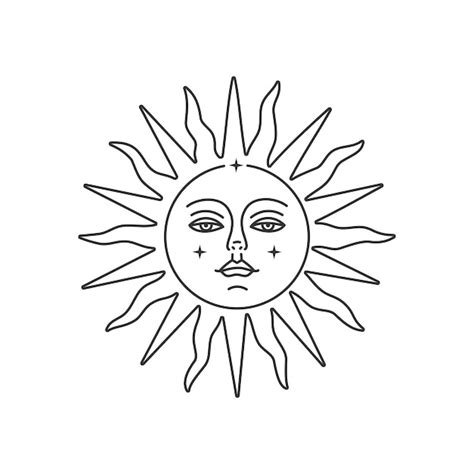 로고 디자인 문신 타로 카드에 대한 얼굴 신비로운 요소가 있는 보헤미안 그림 태양 프리미엄 벡터