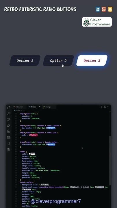 Retro Futuristic Radio Buttons Cleverprogrammer09 Html Css Coding Shorts Trnding Python