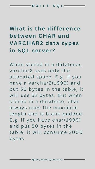 What Is The Difference Between Char And Varchar2 Data Types In Sql