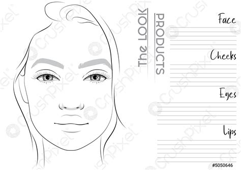 Realistic Makeup Artist Face Chart Blank Template Vector Illustration