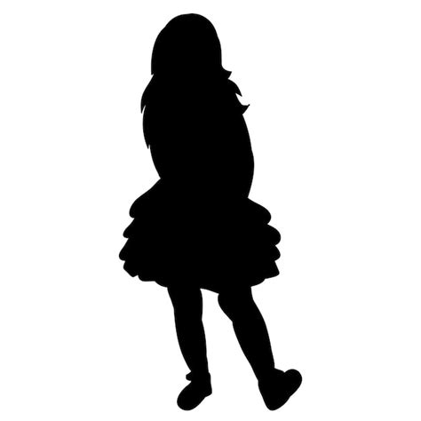 드레스를 입은 아이의 흰색 배경 검은 실루엣 프리미엄 벡터