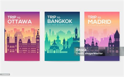 여행 정보 카드 전단지 잡지 포스터 책 표지 배너의 풍경 템플릿입니다 칠레 캐나다 태국 스페인 말레이시아와 아프리카 아시아 폴란드 Uae 및 예루살렘 설정 여행 서적에 대한