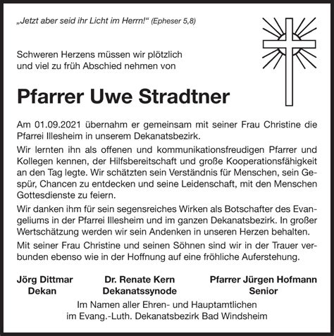 Traueranzeigen Von Uwe Stradtner Trauer Flz De