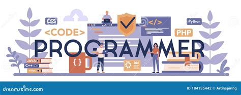 programmer typographic header concept idea of working on stock vector