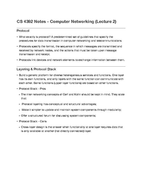 Cs 4392 Class Notes L2 Cs 4392 Notes Computer Networking Lecture