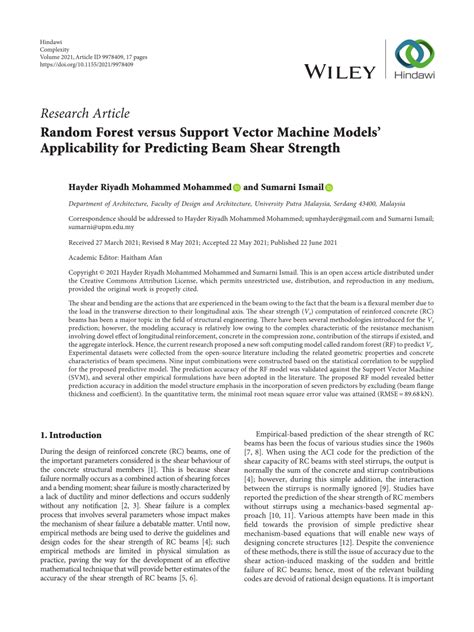 Pdf Random Forest Versus Support Vector Machine Models Applicability For Predicting Beam